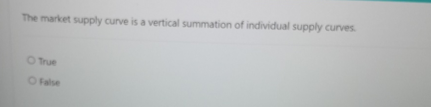 Solved The market supply curve is a vertical summation of | Chegg.com