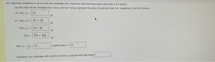Solved Use Lagrange multipliers to prove that the rectangle | Chegg.com