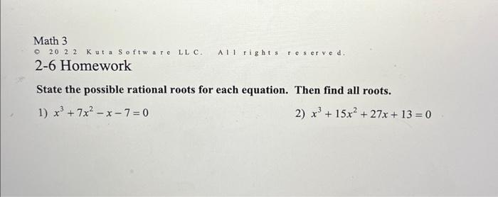 Solved State The Possible Rational Roots For Each Equation