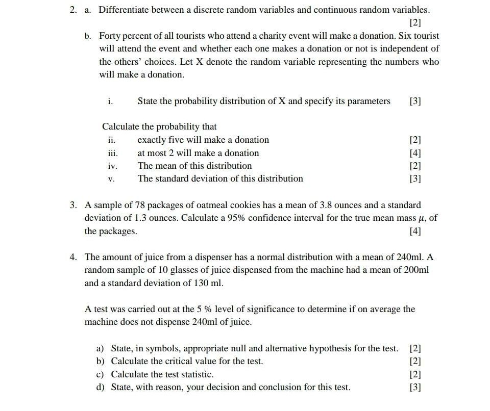Solved a. ﻿Differentiate between a discrete random variables | Chegg.com
