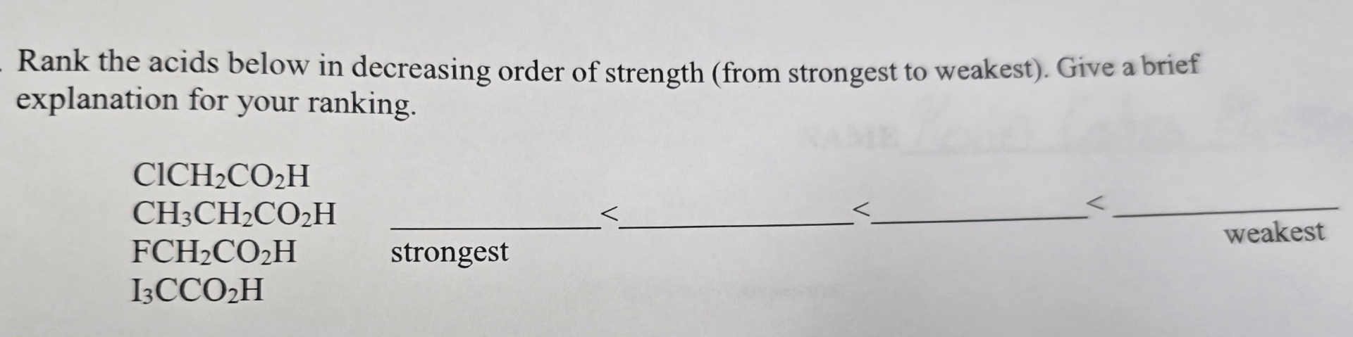 Solved Rank the acids below in decreasing order of strength | Chegg.com