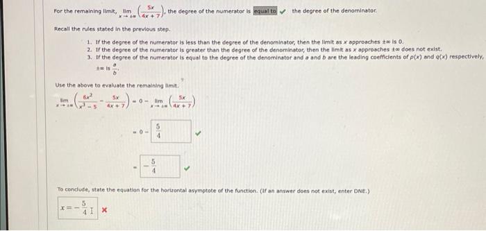 Solved For the remaining limit, limx→+∞(4x+75x), the degree | Chegg.com