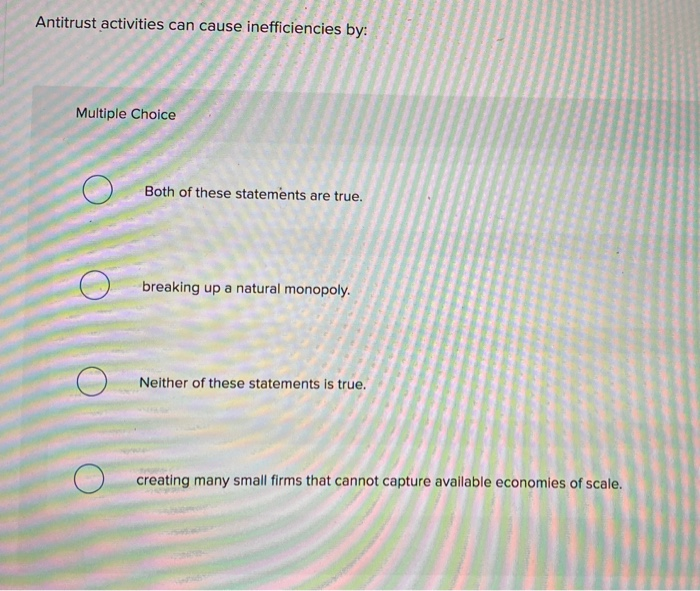 Solved Antitrust activities can cause inefficiencies by: | Chegg.com