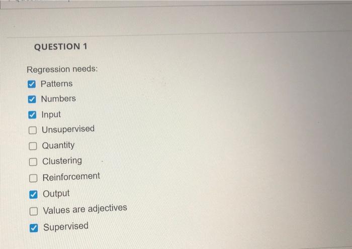 Regression needs: Patterns Numbers Input Unsupervised | Chegg.com