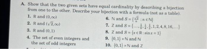 Solved A. Show that the two given sets have equal | Chegg.com