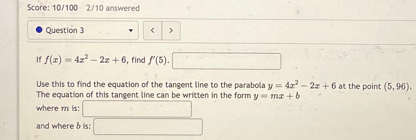 Solved Score: 101002/10 ﻿answeredIf f(x)=4x2-2x+6, ﻿find | Chegg.com