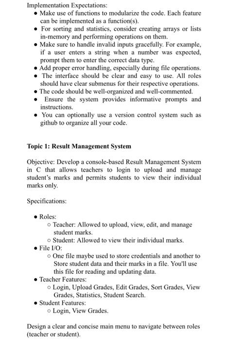 Solved Implementation Expectations: - Make use of functions | Chegg.com