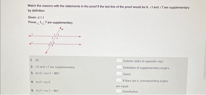 Solved Match the reasons with the statements in the proof if | Chegg.com