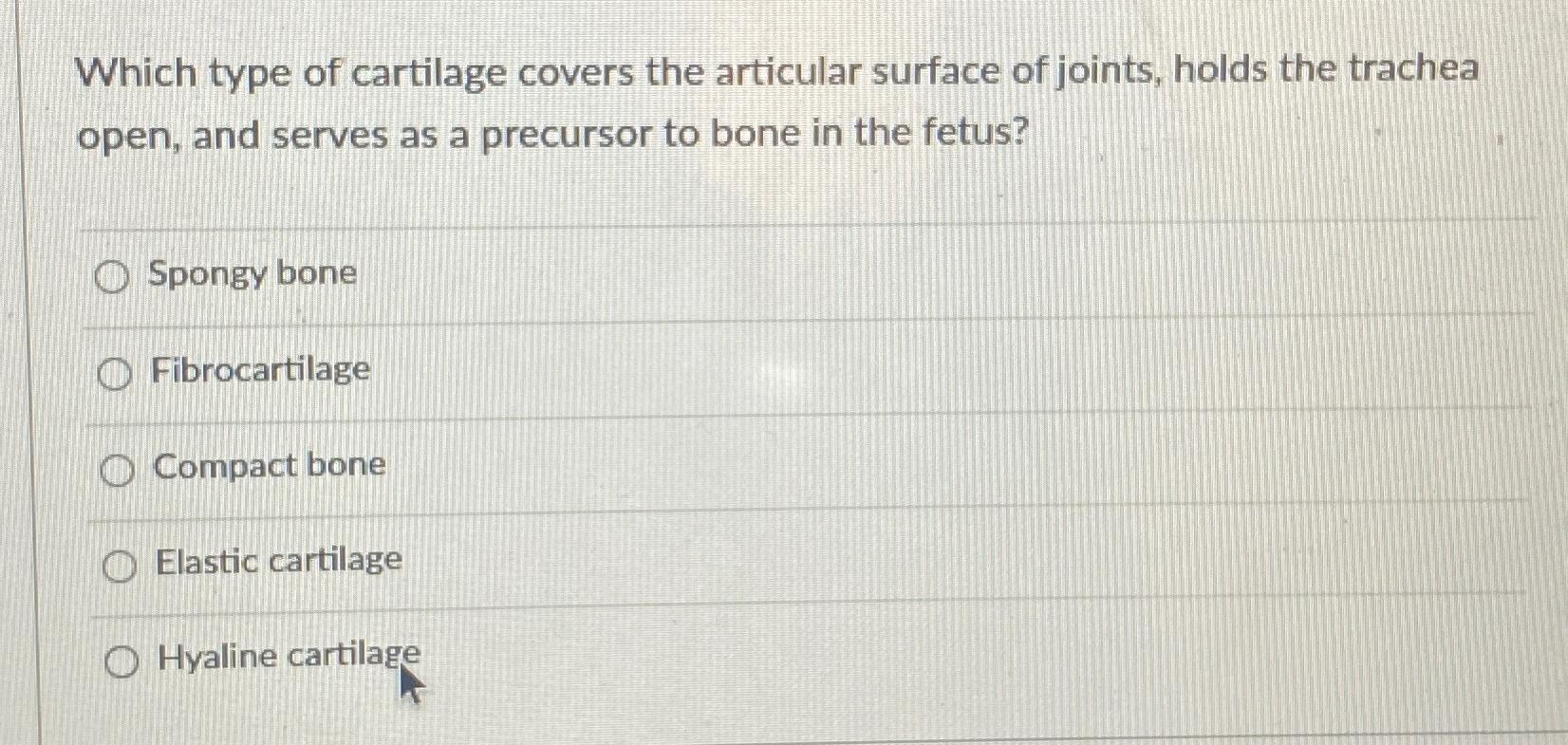 Solved Which type of cartilage covers the articular surface | Chegg.com