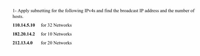 Solved 1- Apply subnetting for the following IPv4s and find | Chegg.com
