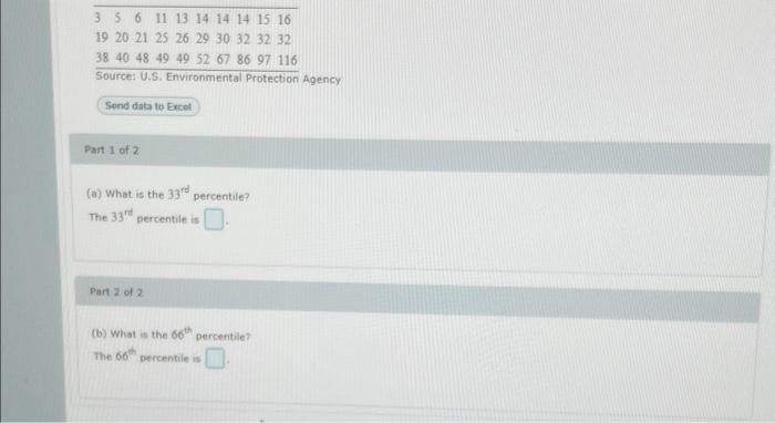 Solved Part 1 of 2 (a) What is the 33rd percentile? The | Chegg.com