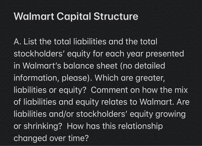 Solved Walmart Capital Structure A. List the total | Chegg.com