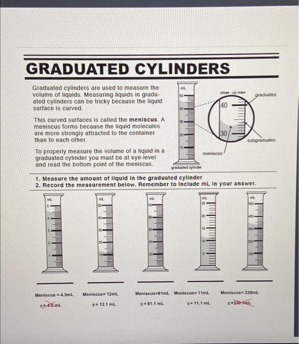 Solved GRADUATED CYLINDERS ml doo - VW Graduated cylinders | Chegg.com