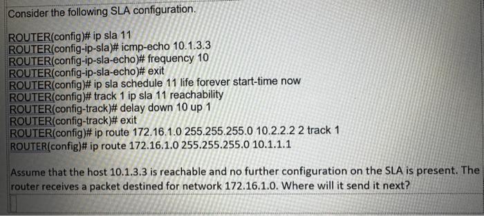 Solved Consider the following SLA configuration. | Chegg.com