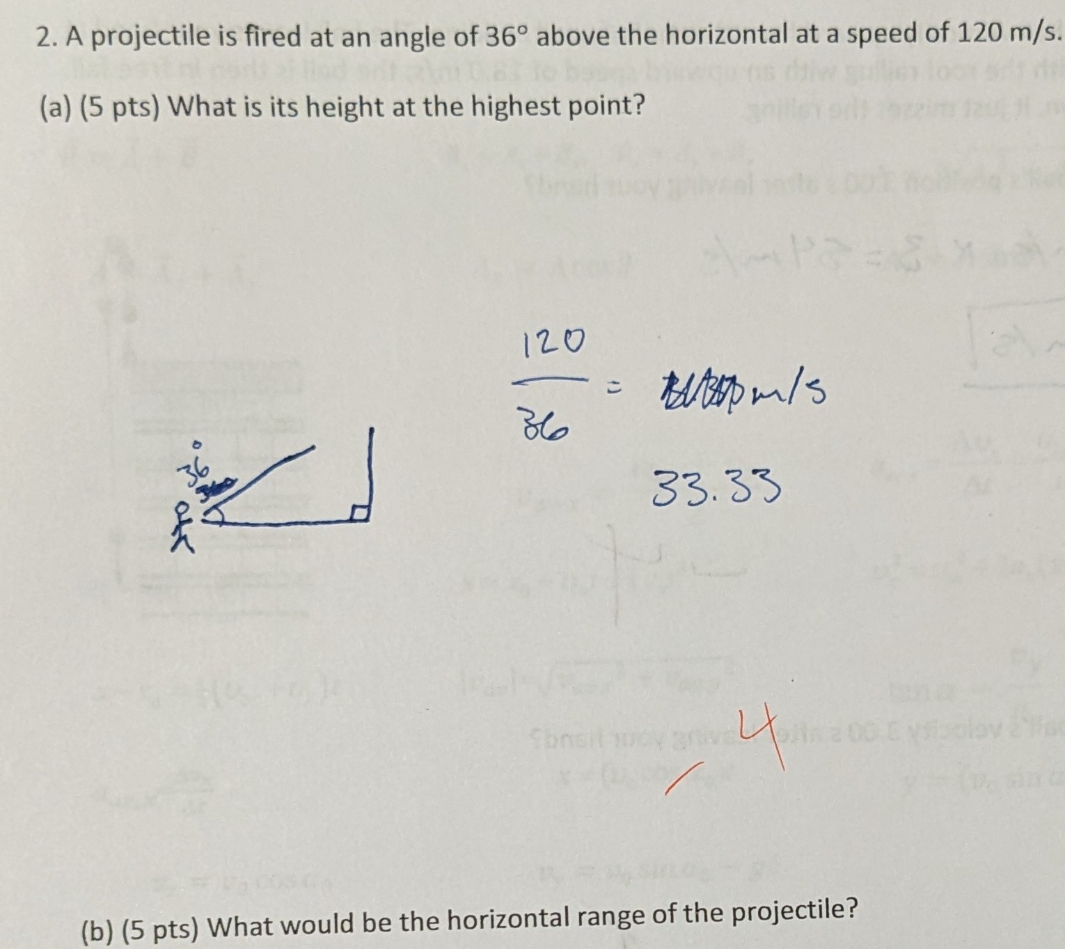 Solved A projectile is fired at an angle of 36° ﻿above the | Chegg.com