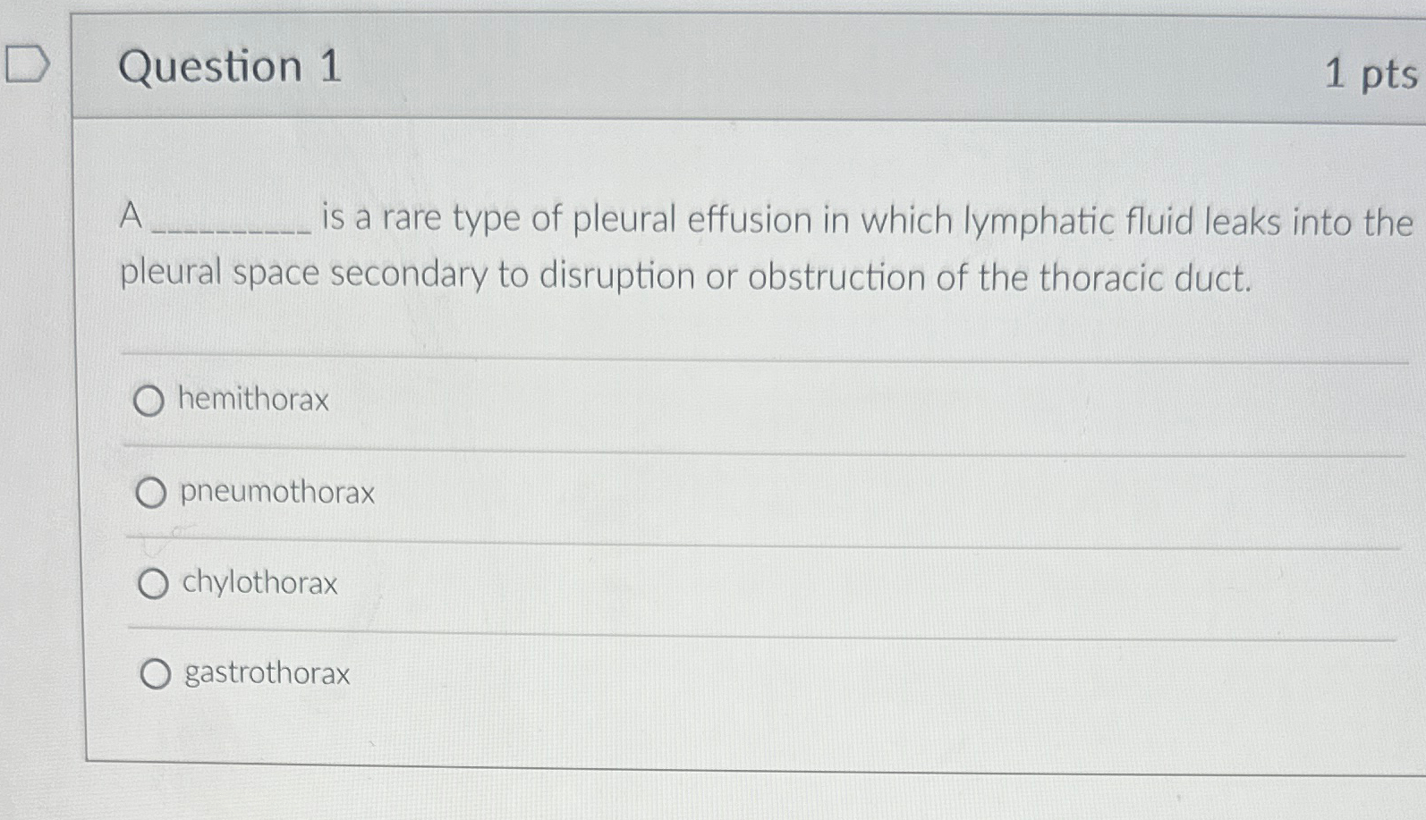Solved Question 11ptsA is a rare type of pleural effusion in | Chegg.com