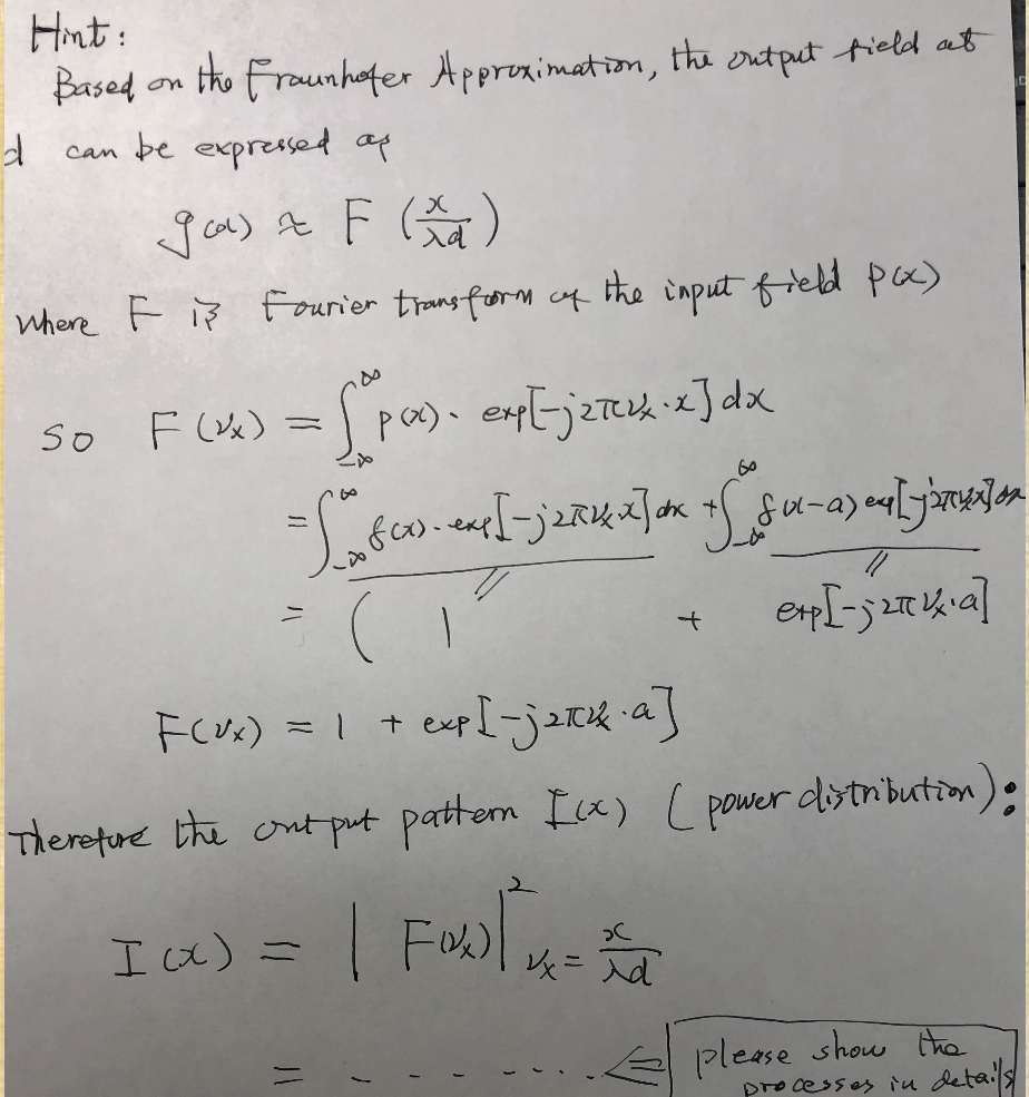 Solved Hint:Based on the Frounhofer Approximation, the | Chegg.com