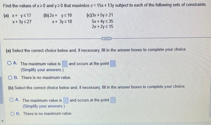 Solved Find the values of x≥0 and y≥0 that maximize | Chegg.com