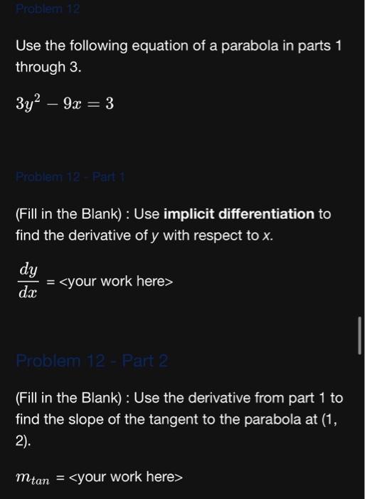 Solved Use the following equation of a parabola in parts 1 | Chegg.com