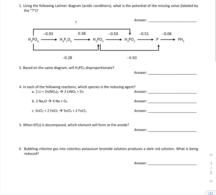 Solved 1. Using the following Latimer diagram (acidic | Chegg.com