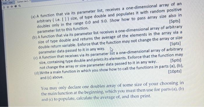 Solved (a) A function that via its parameter list, receives | Chegg.com