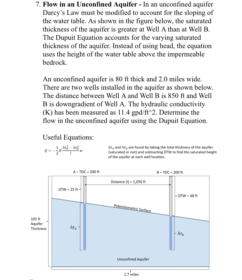 Solved Flow in an Unconfined Aquifer - ﻿In an unconfined | Chegg.com
