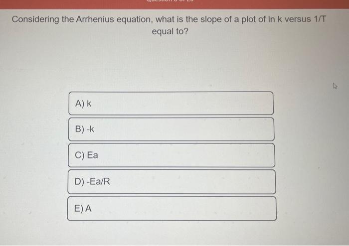 Solved Considering The Arrhenius Equation What Is The Slope