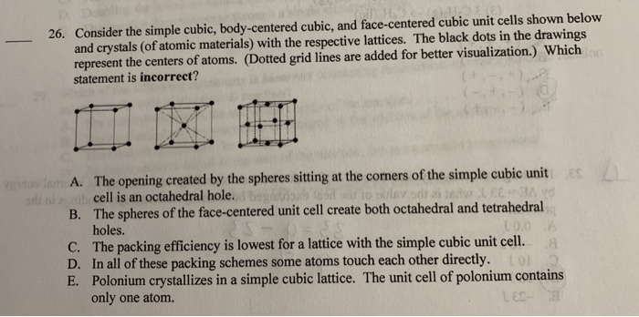 Solved 26. Consider the simple cubic, body-centered cubic, | Chegg.com