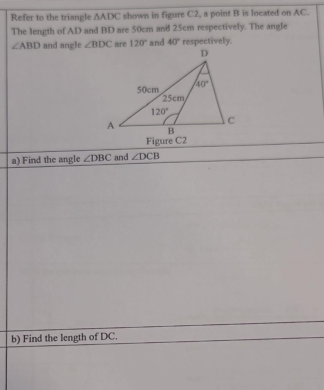 Solved Refer to the triangle ADC shown in figure C2, a | Chegg.com