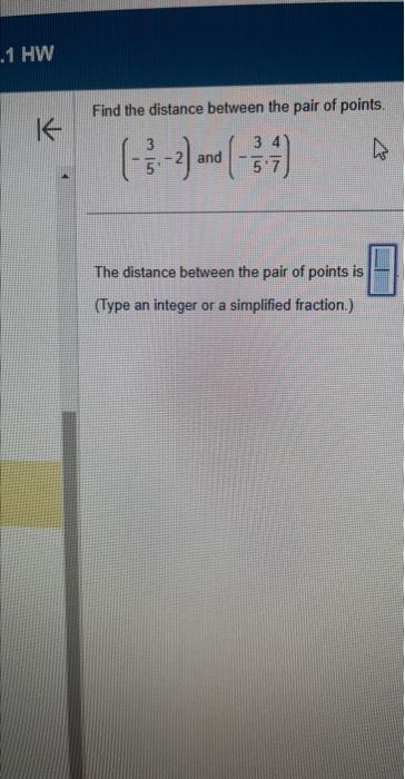 Solved Find the distance between the pair of points. | Chegg.com