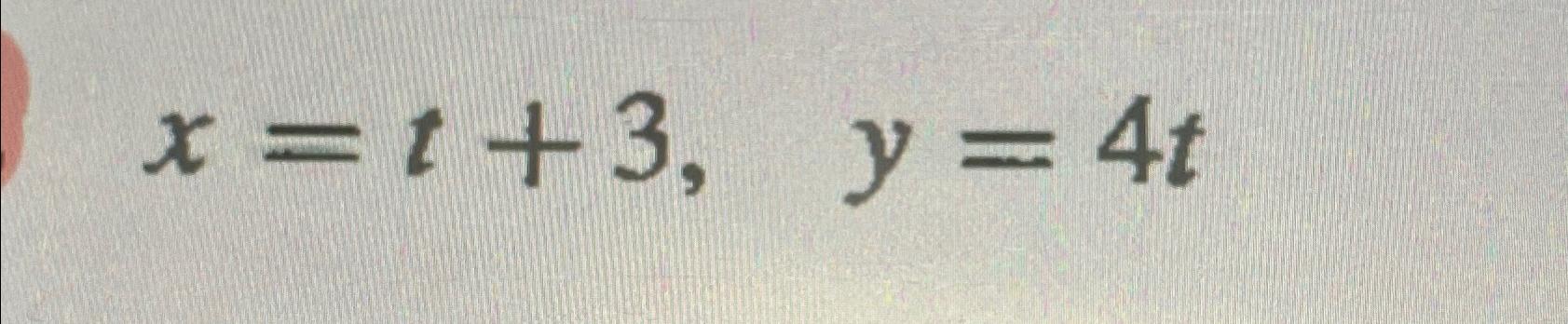 Solved x=t+3,y=4t | Chegg.com