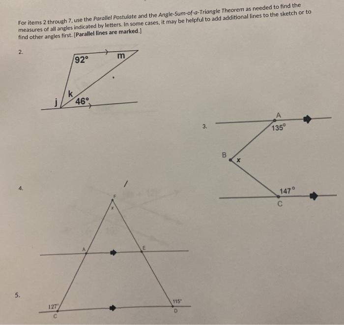 Solved For items 2 through 7, use the Parallel Postulate and | Chegg.com