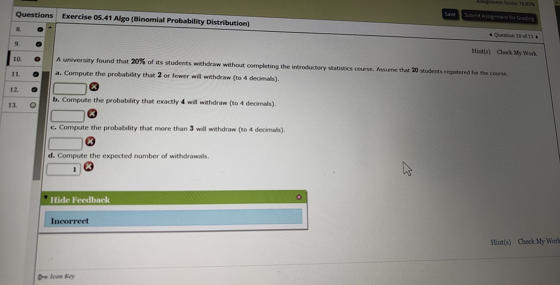Solved Assignment Score: 76.92%SaveSubmit Assignment for | Chegg.com Solved Assignment Score: 76.92%SaveSubmit Assignment for | Chegg.com