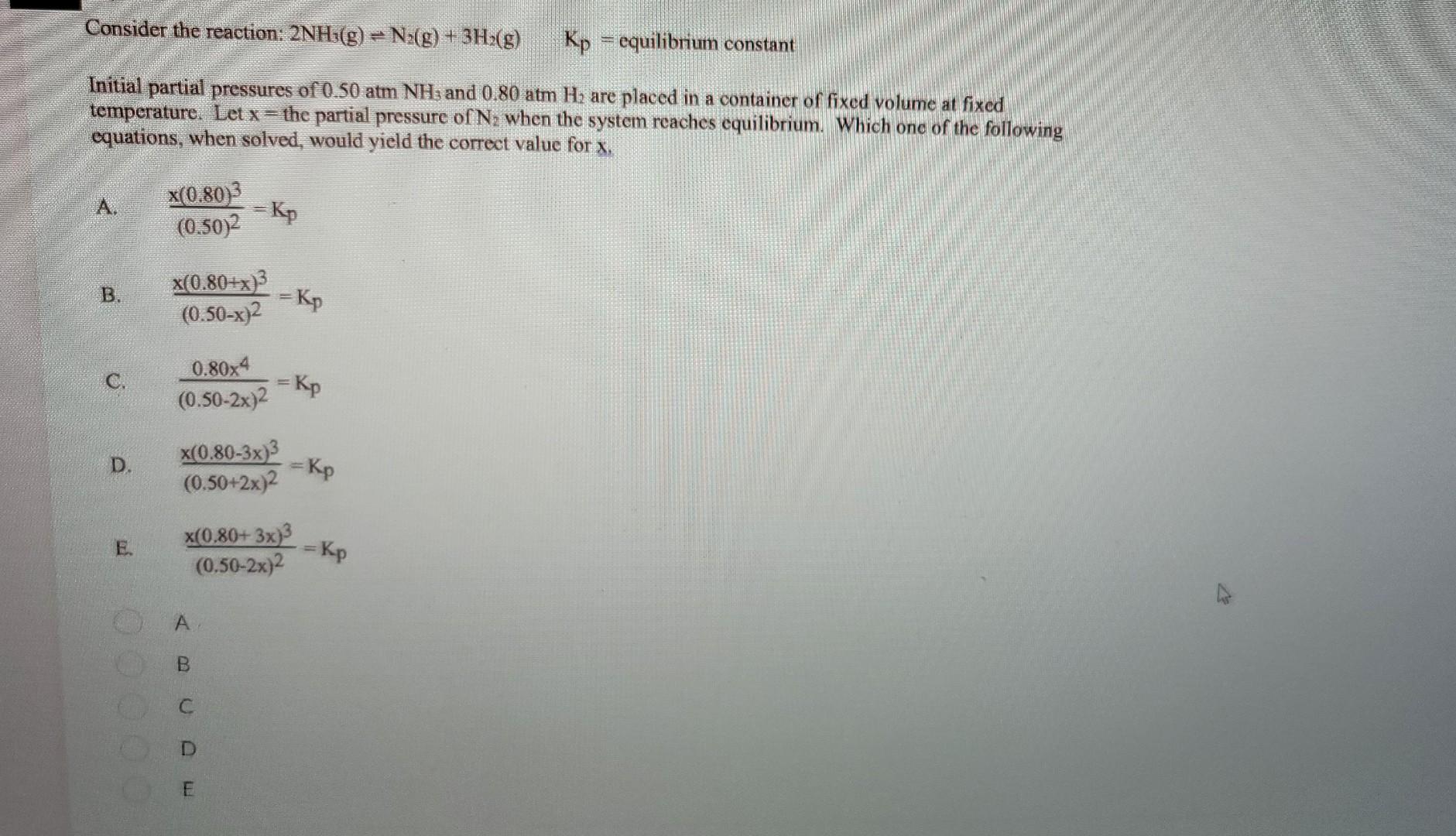 Solved Consider the reaction: 2NH3( g)⇌N2( g)+3H2( g)Kp= | Chegg.com