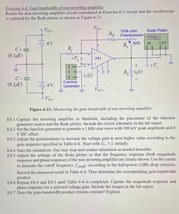 Solved Exercise 6-4: Gain bandwidth of non-inverting | Chegg.com
