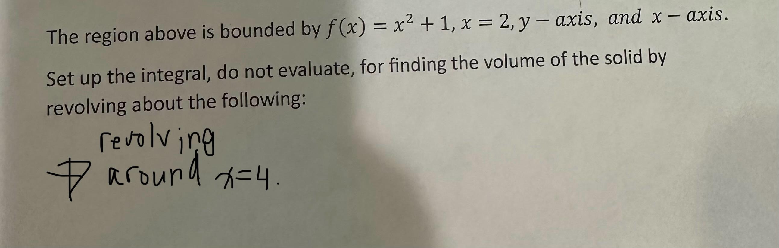 Solved The region above is bounded by f(x)=x2+1,x=2,y-axis, | Chegg.com