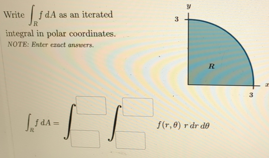 Solved Write ∫R﻿fdA as an iterated integral in polar | Chegg.com