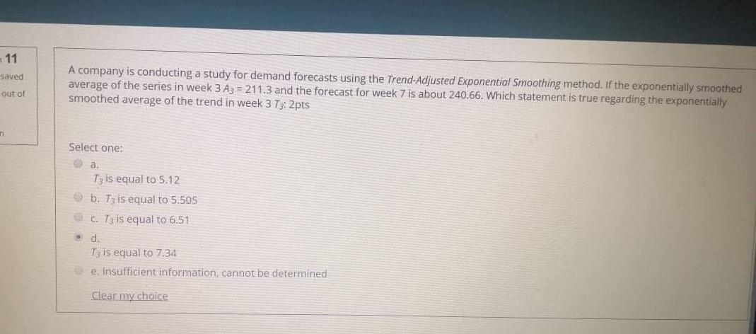 Solved A company is conducting a study for demand forecasts | Chegg.com