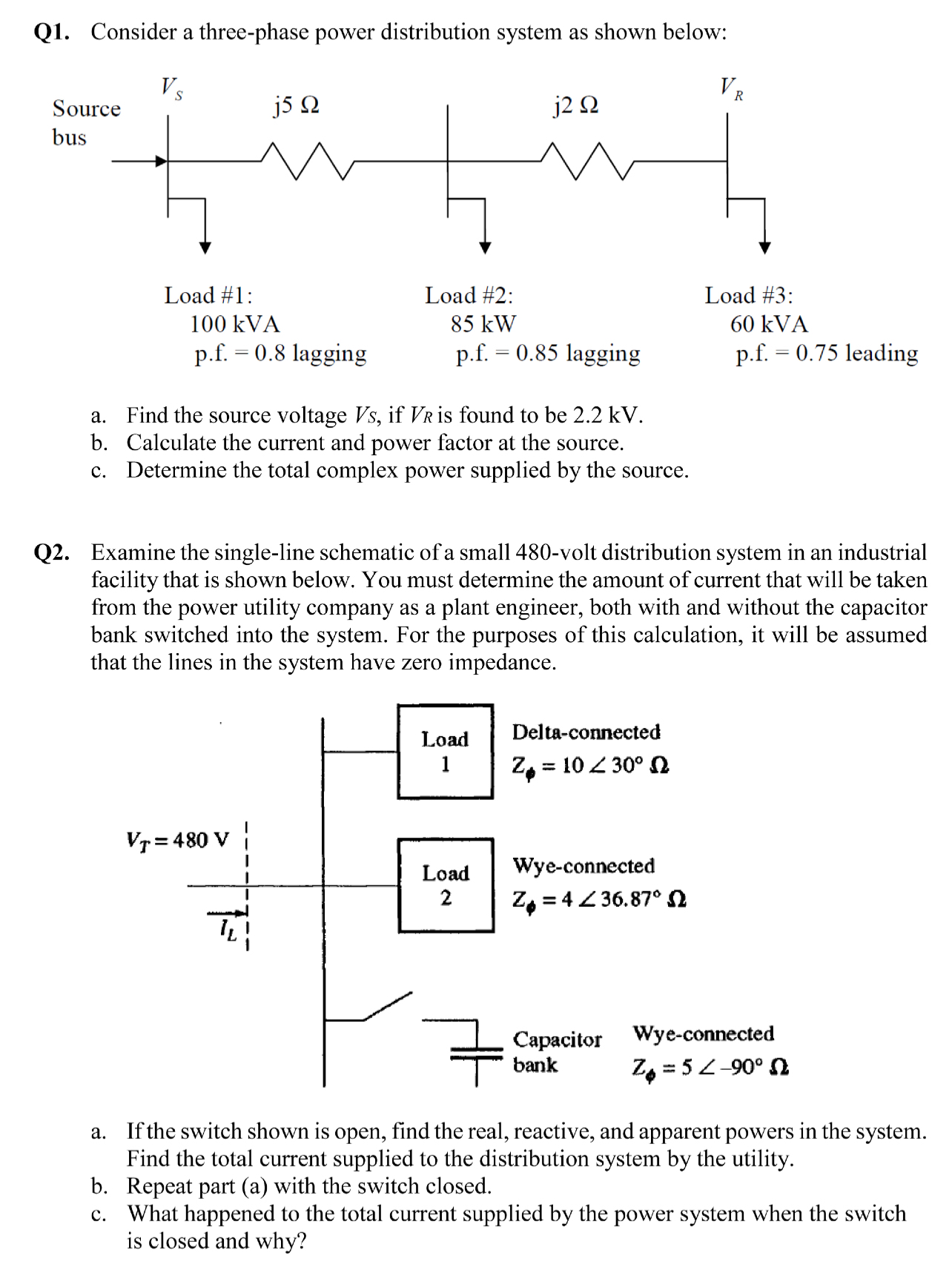 Solved Q1. ﻿Consider a three-phase power distribution system | Chegg.com