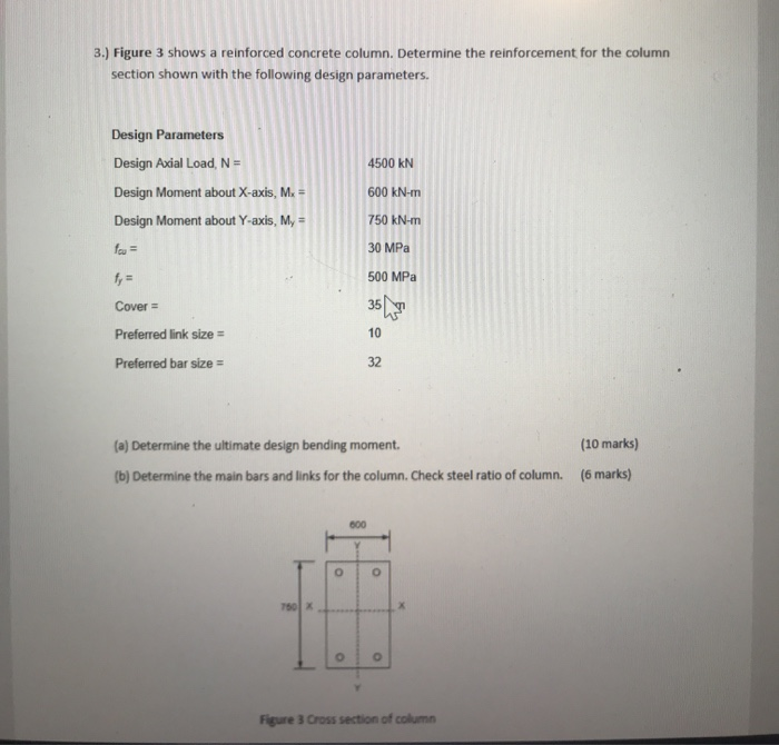 Solved 3.) Figure 3 shows a reinforced concrete column. | Chegg.com