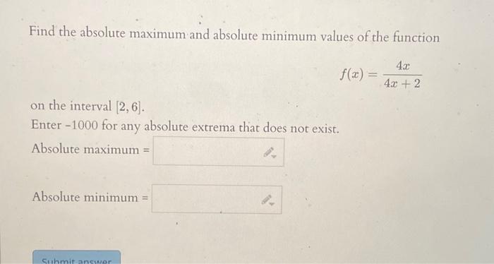 Solved Find the absolute maximum and absolute minimum values | Chegg.com