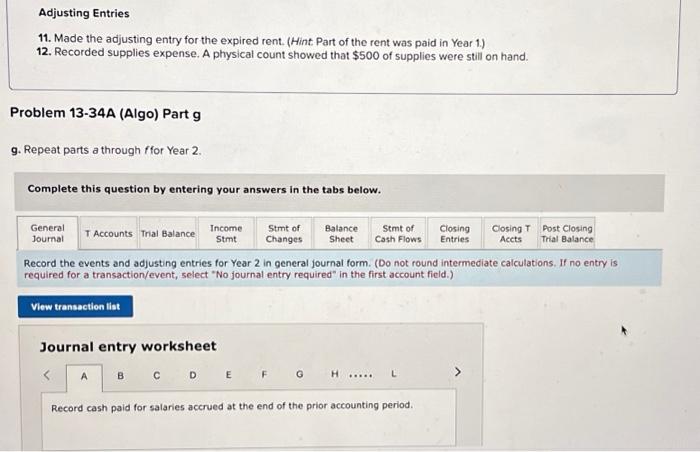 Solved Problem 13-34A (Algo) Two complete accounting cycles | Chegg.com