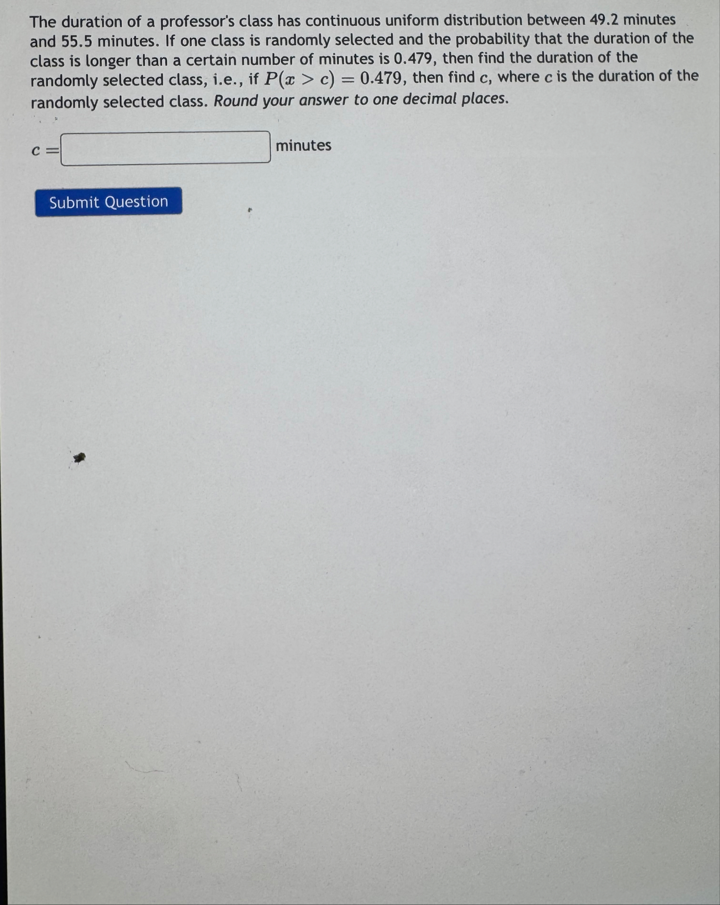 Solved The duration of a professor's class has continuous | Chegg.com