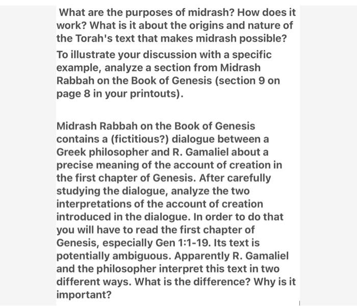 What are the purposes of midrash? How does it work? | Chegg.com
