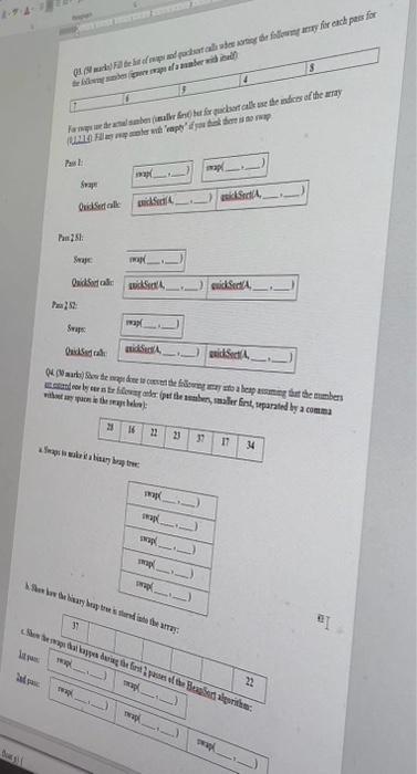 Solved Name: Q1. (10 marks) Show all the swaps and the array | Chegg.com