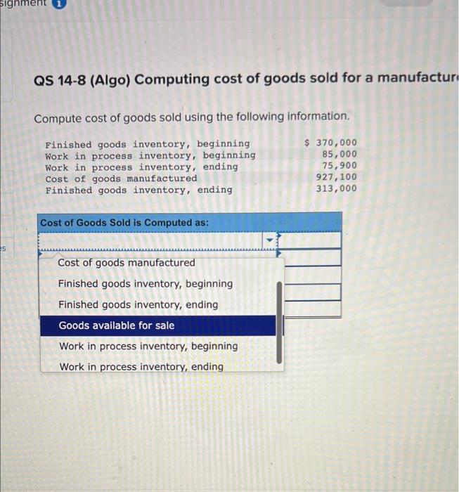 Solved QS 14-8 (Algo) Computing cost of goods sold for a | Chegg.com