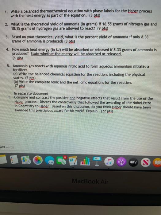 Solved 1. Write a balanced thermochemical equation with | Chegg.com