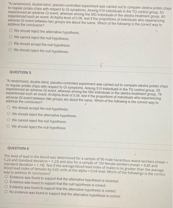 Solved "A randomized, double-blind, placebo-controlled | Chegg.com