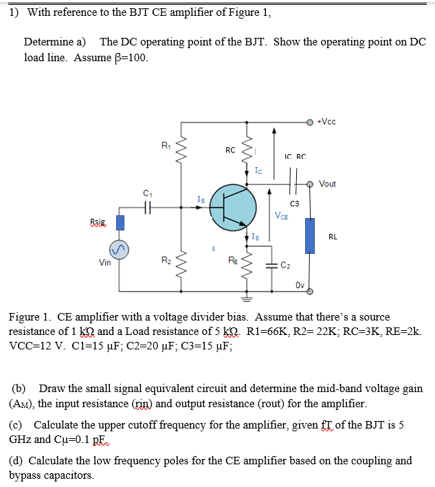 Solved With reference to the BJT CE amplifier of Figure | Chegg.com