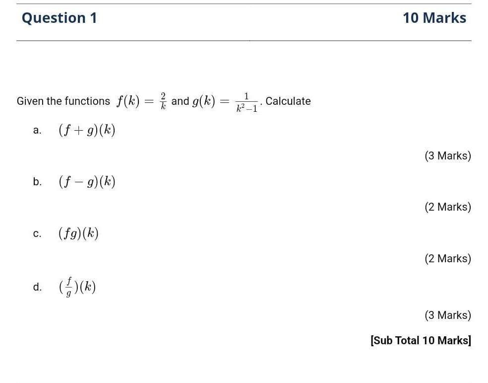 Solved Given the functions f(k)=k2 and g(k)=k2−11. Calculate | Chegg.com